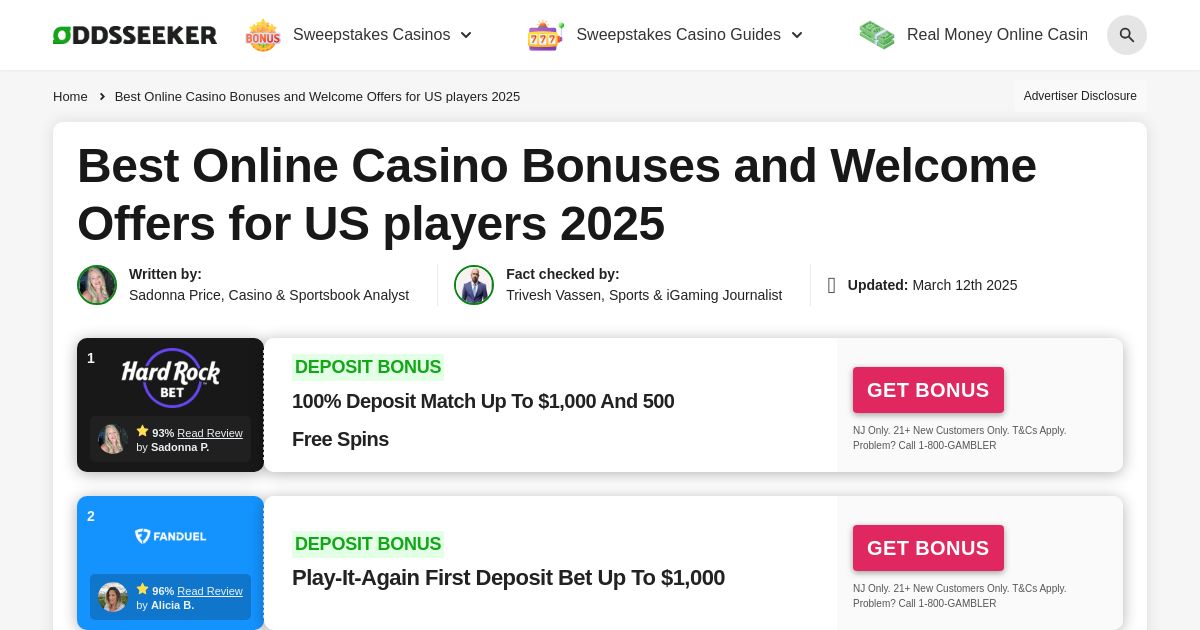 Best US Online Casino Bonuses and Sign-Up Offers 2025