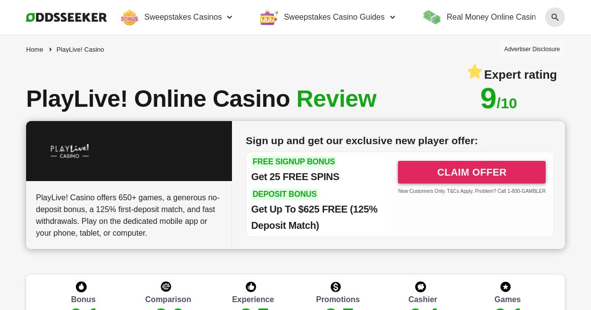 PlayLive! Online Casino Review 2025 - Get $625 FREE