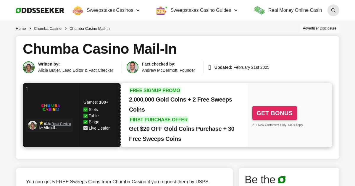Chumba Casino Mail-In Sweepstakes - Get Postal Request Code on Envelopes