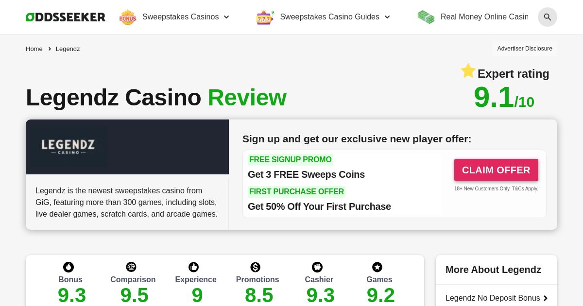 Legendz Casino - Get 3 Free Sweeps Coins & 500 Gold Coins