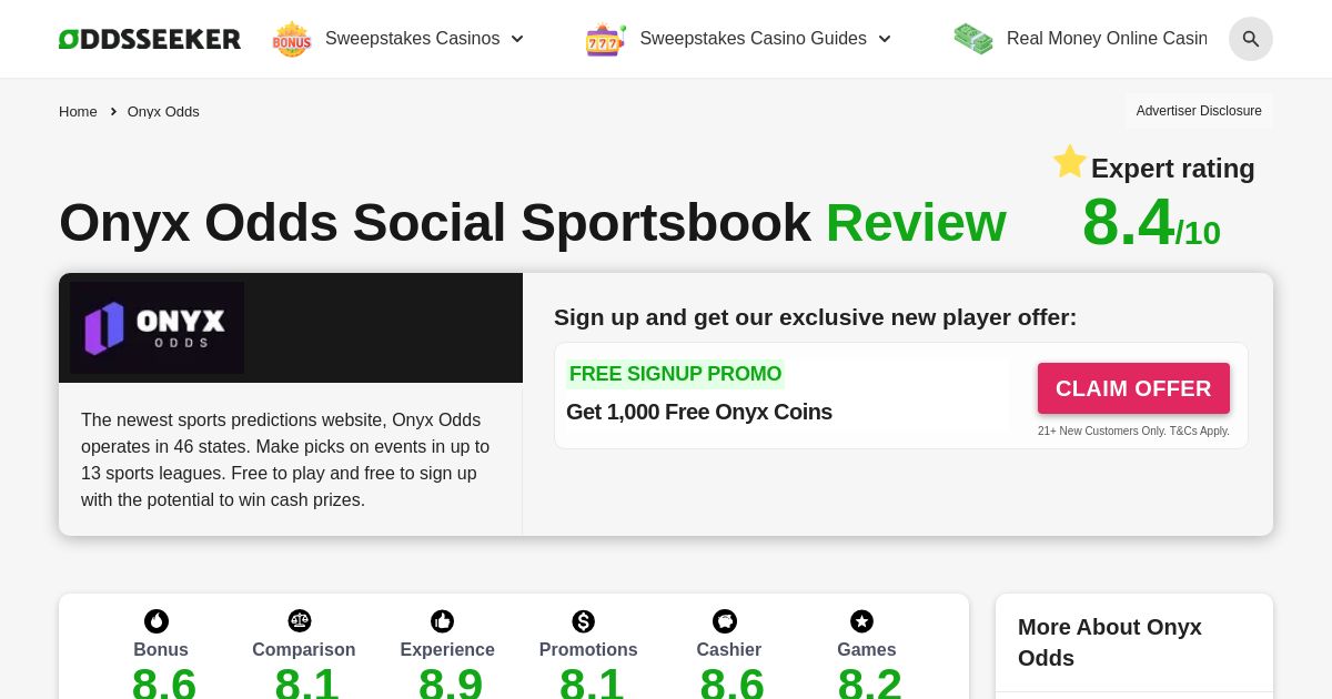 Onyx Odds Review 2025 - Get 1,000 Onyx Coins on Signup